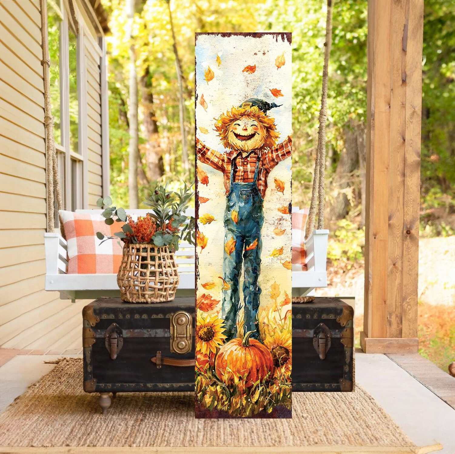 48in Fall Scarecrow Porch Sign - Front Porch Fall Plaque with Autumn ...