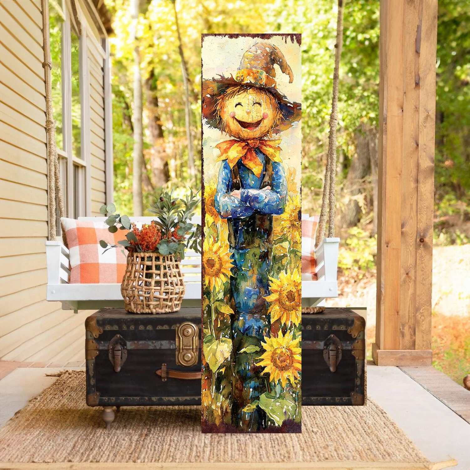48in Fall Scarecrow Porch Sign - Front Porch Fall Plaque with Autumn ...