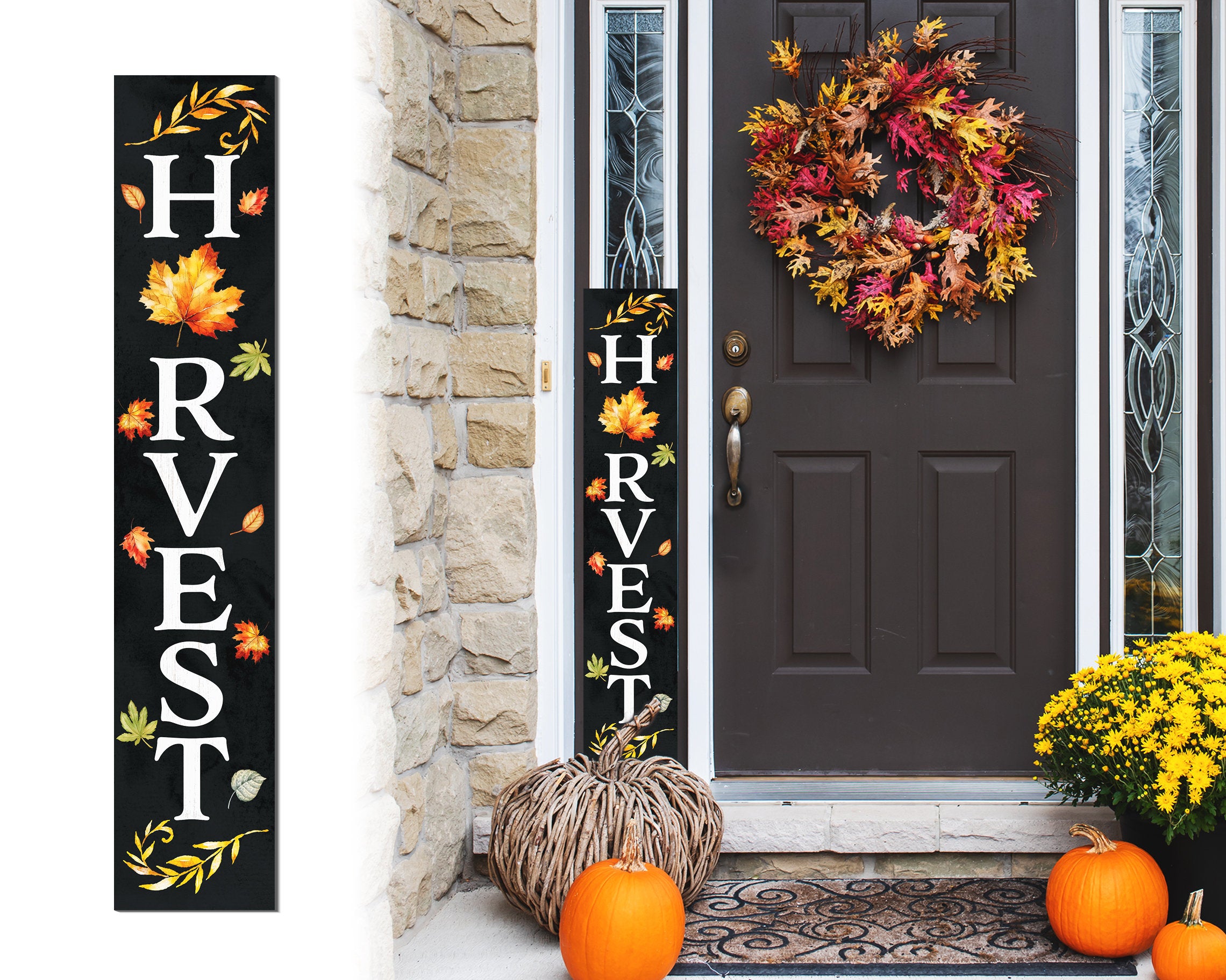 Fall Decorations Fall Porch Sign - Happy Fall Thankful Banner Maple ...