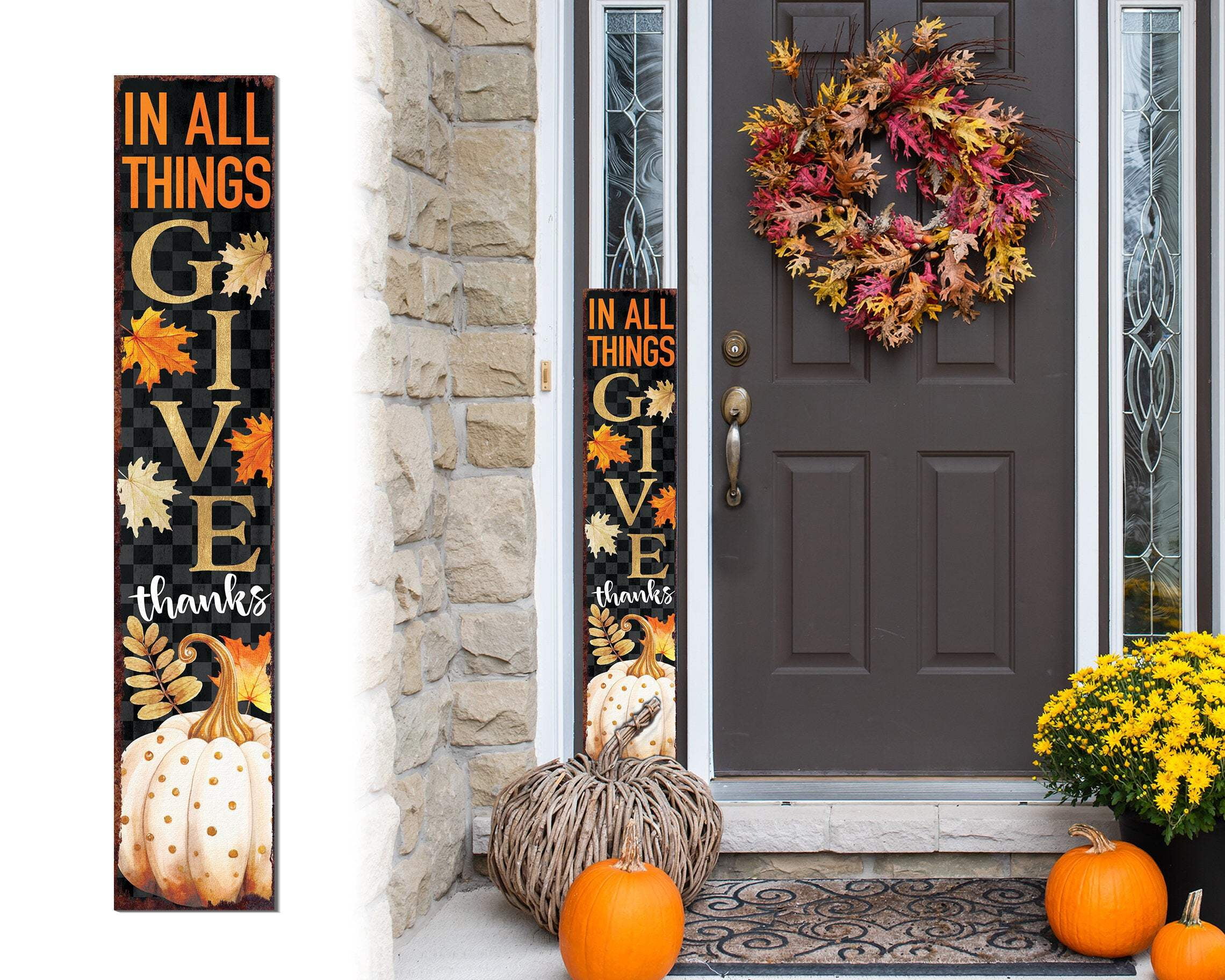 48in In All Things Give Thanks Porch Sign - Front Porch Fall Welcome ...