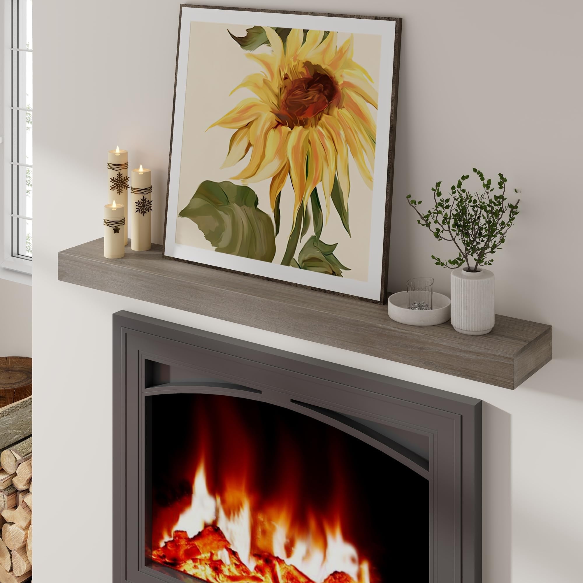 48in. Rustic Finish Solid Wood Fireplace Mantel, Decorative Wall ...