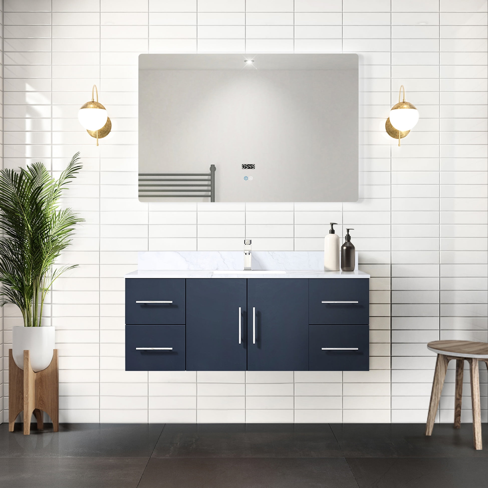 48in W X 22in D Navy Blue Vanity With Marble & Framework Bathroom Top Four Drawers - Walmart.com