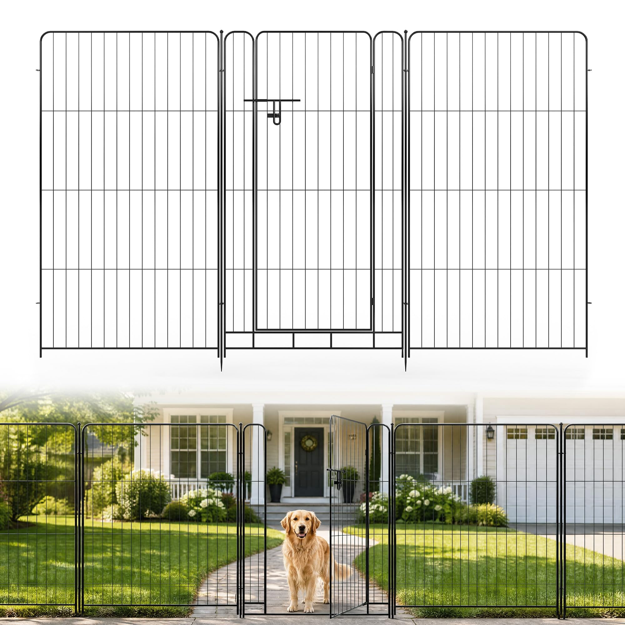 48in x 17.7ft Metal No-Dig Garden Fence, 8-Pack Black Decorative Yard ...