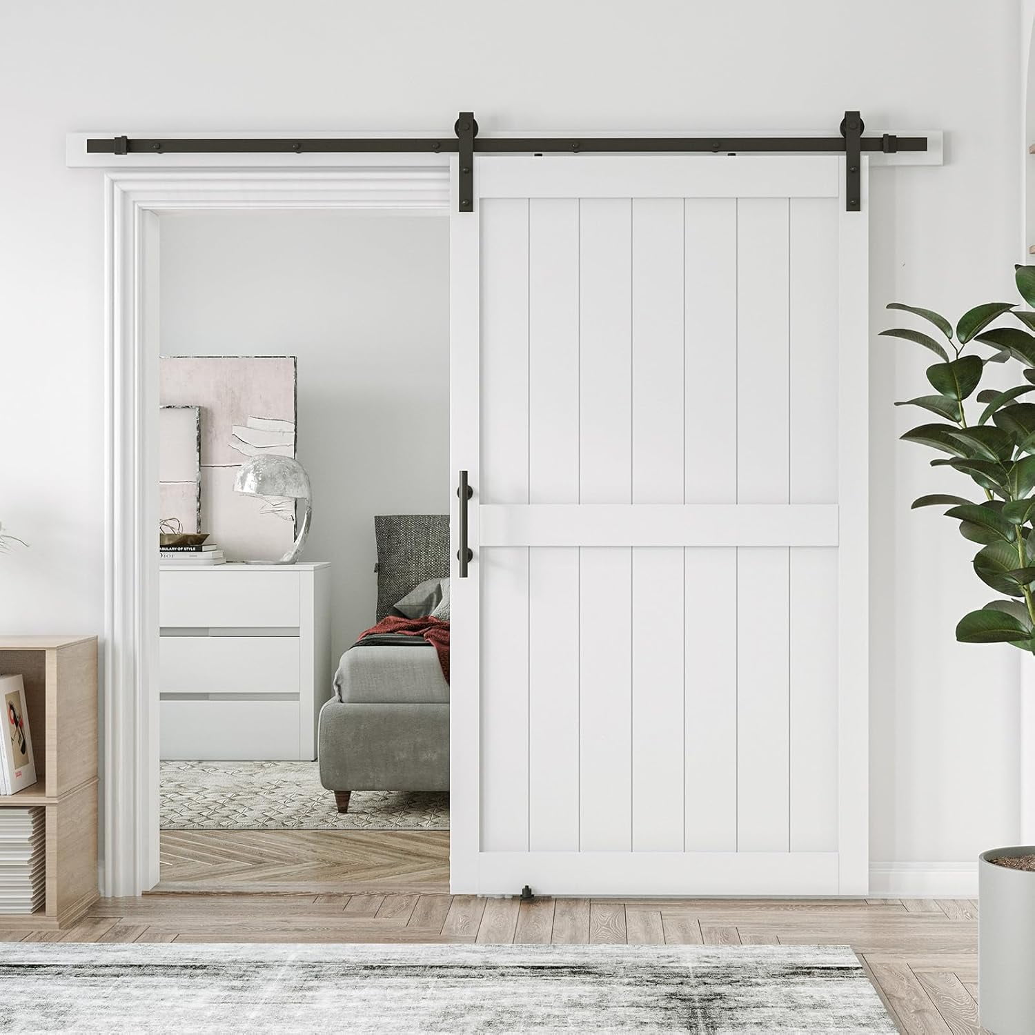 48in x 96in Sliding Barn Door with 8ft Barn Door Hardware Kit & Handle ...