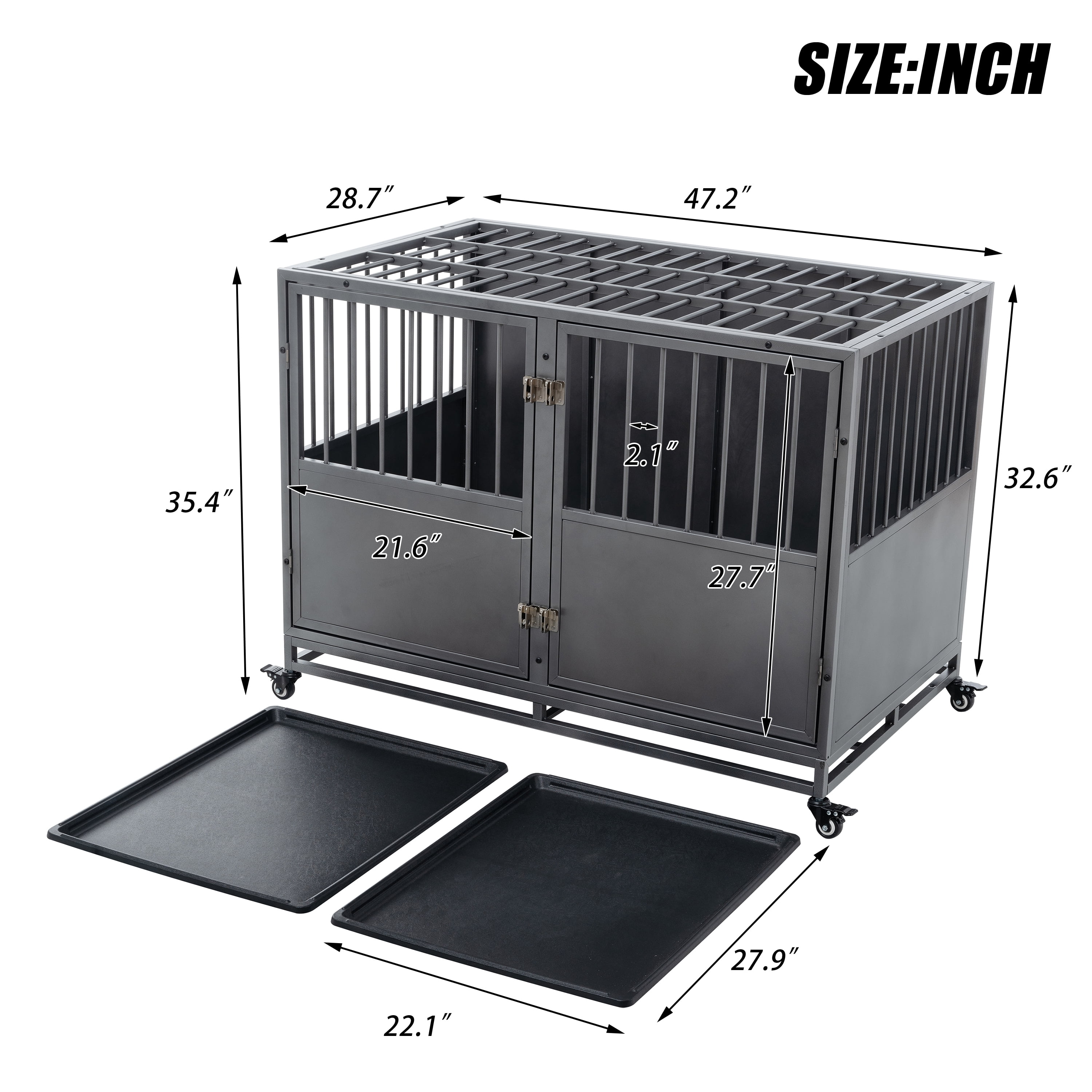 48inch Heavy Duty Indestructible Dog Crate, Escape Proof Dog Cage ...