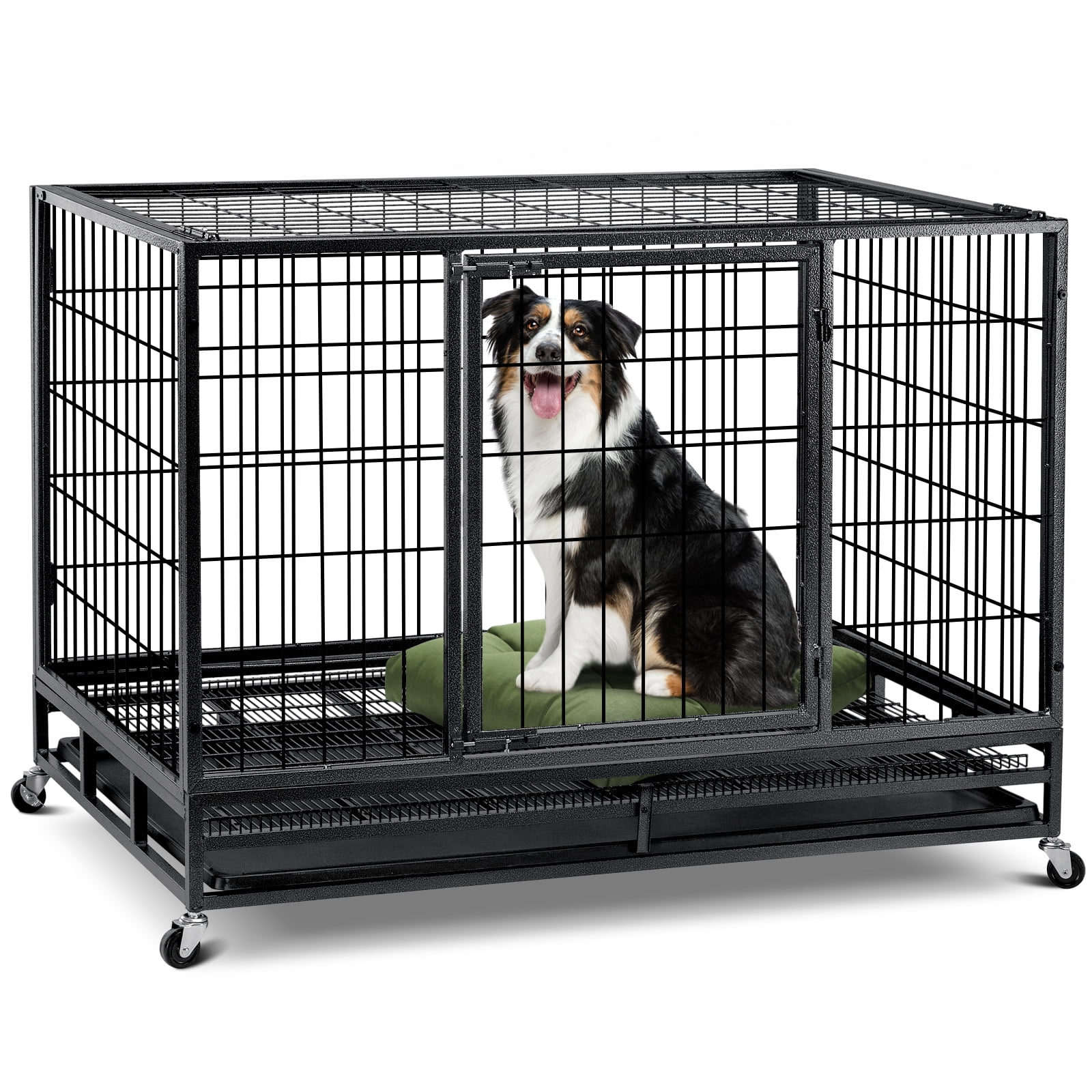 48inch Metal Wire Dog Crate Kennel,Indestructible Stackable Feature Dog ...