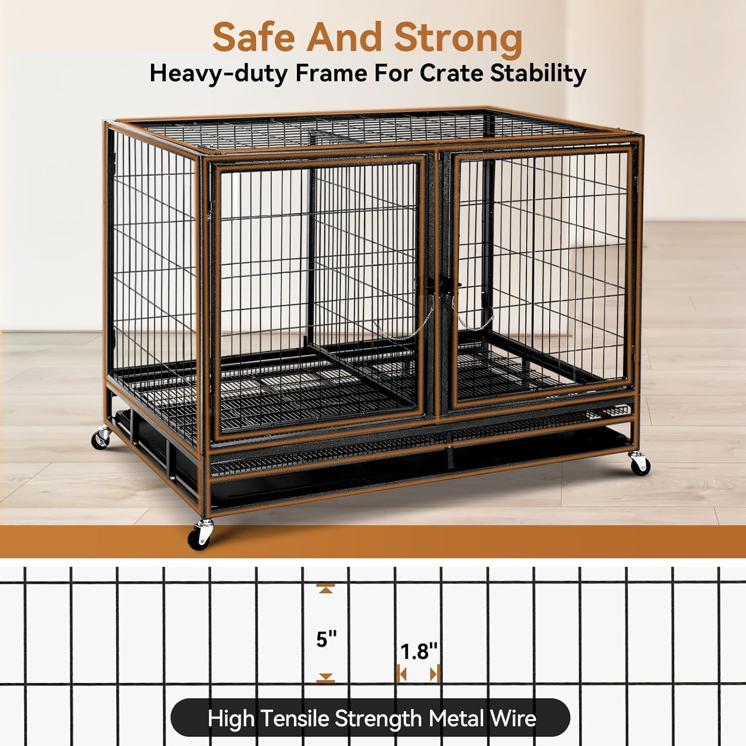 48inch Metal Wire Dog Crate with Divider, Sturdy Locks Design, Double ...