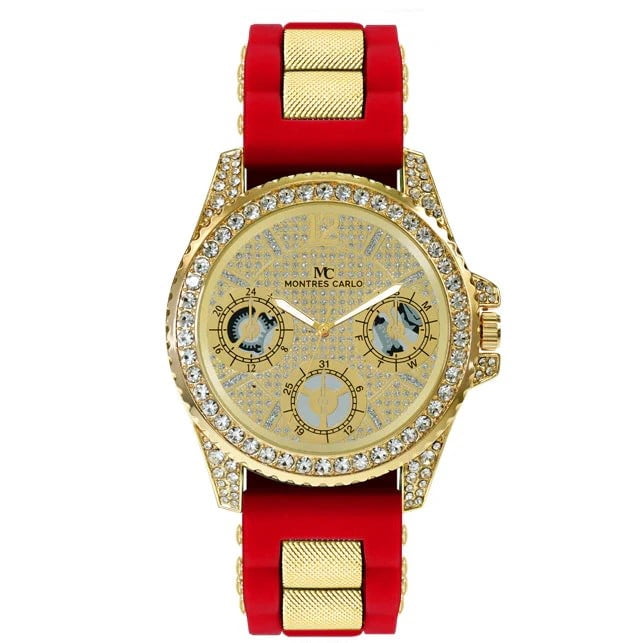 48mm Montres Carlo Men's Fashion Stones Sport Silicone Band Dress Wrist ...