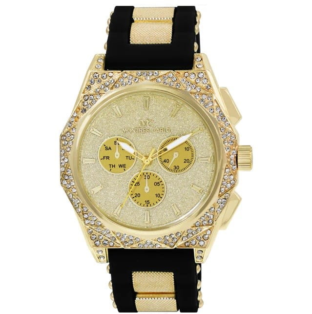 48mm Montres Carlo Men's Silicone Band Quartz Sports Stones Hip Hop ...