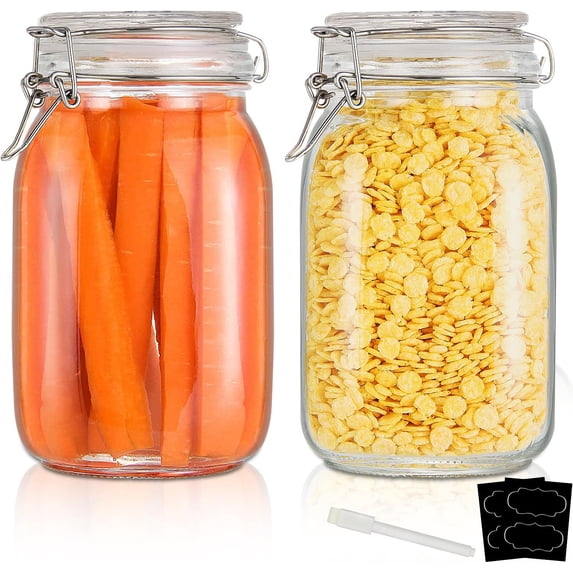 **48oz food storage canister glass jars with clamp airtight lids and ...