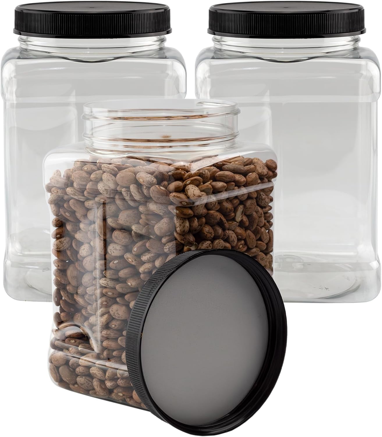 48oz Square Plastic Jars (3-Pack); Clear Rectangular 6-Cup Canisters w ...