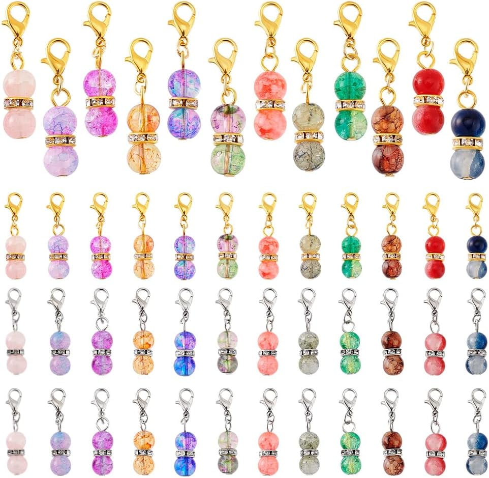 48pcs 12 Colors Round Bead Dangle Charms 1.3 Inch Pendant Glass Beads ...