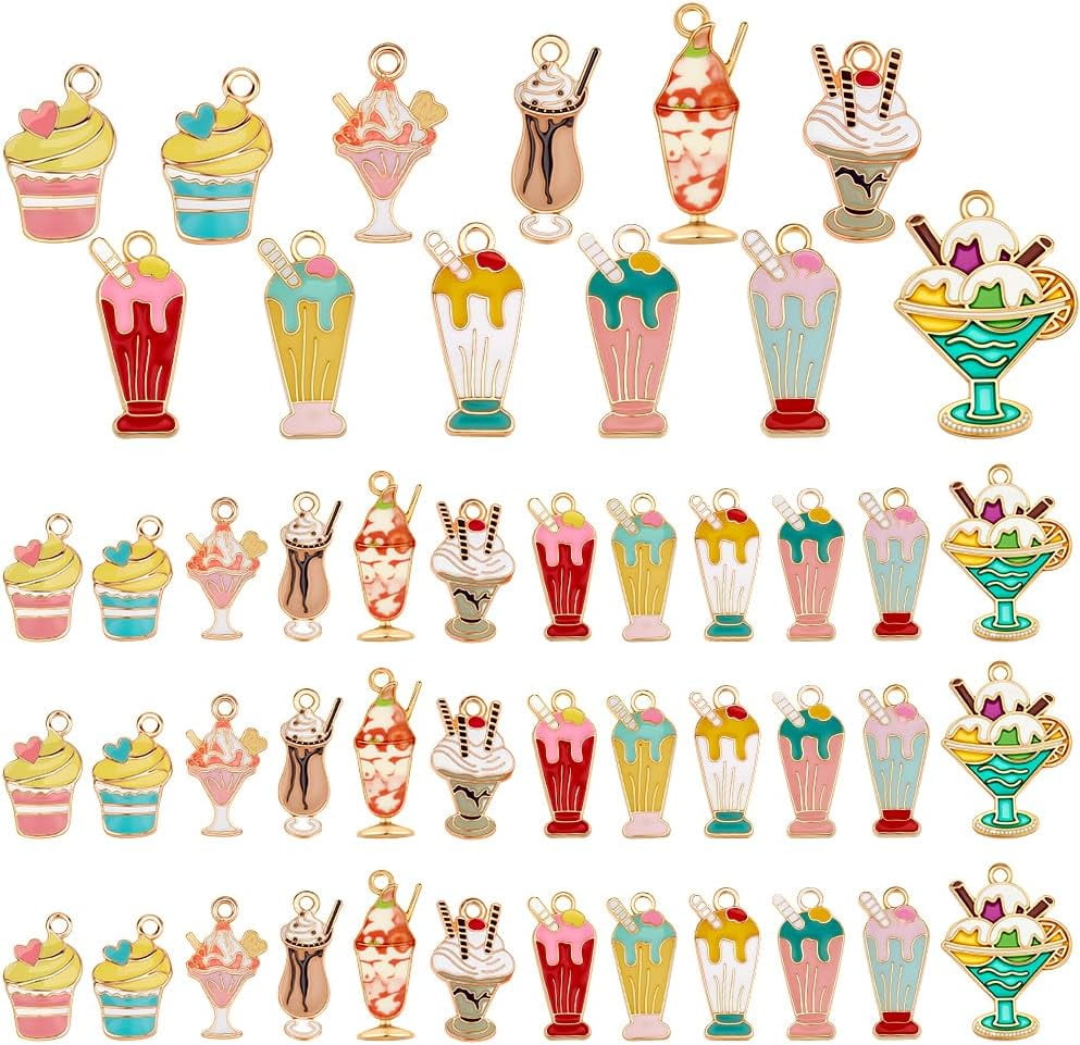 48pcs 12 Styles Enamel Ice Cream Charms Alloy Ice Cream Dessert Mini ...