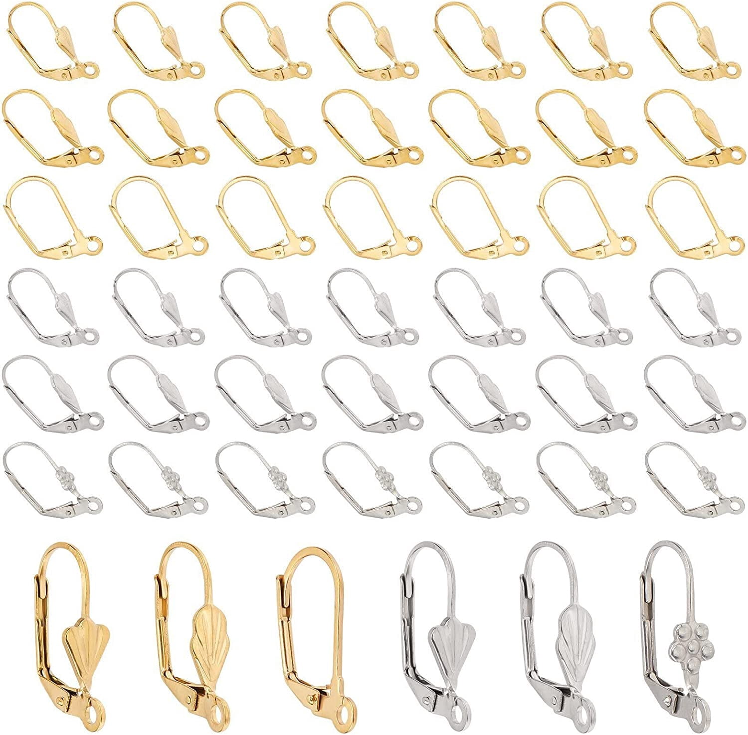48pcs 6 Styles Leverback French Earring Hooks with Open Loop Stainless ...