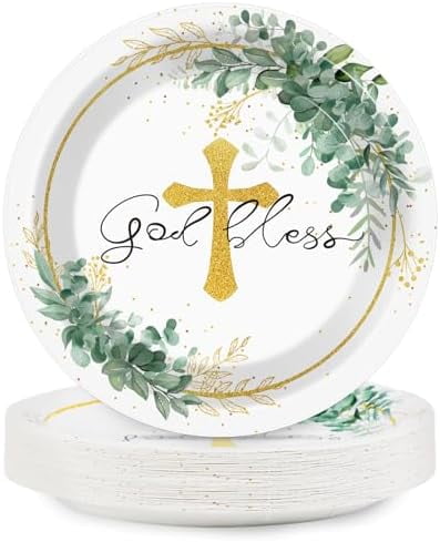 48pcs 7inch God Bless Baptism Plates First Holy Communion Tableware ...