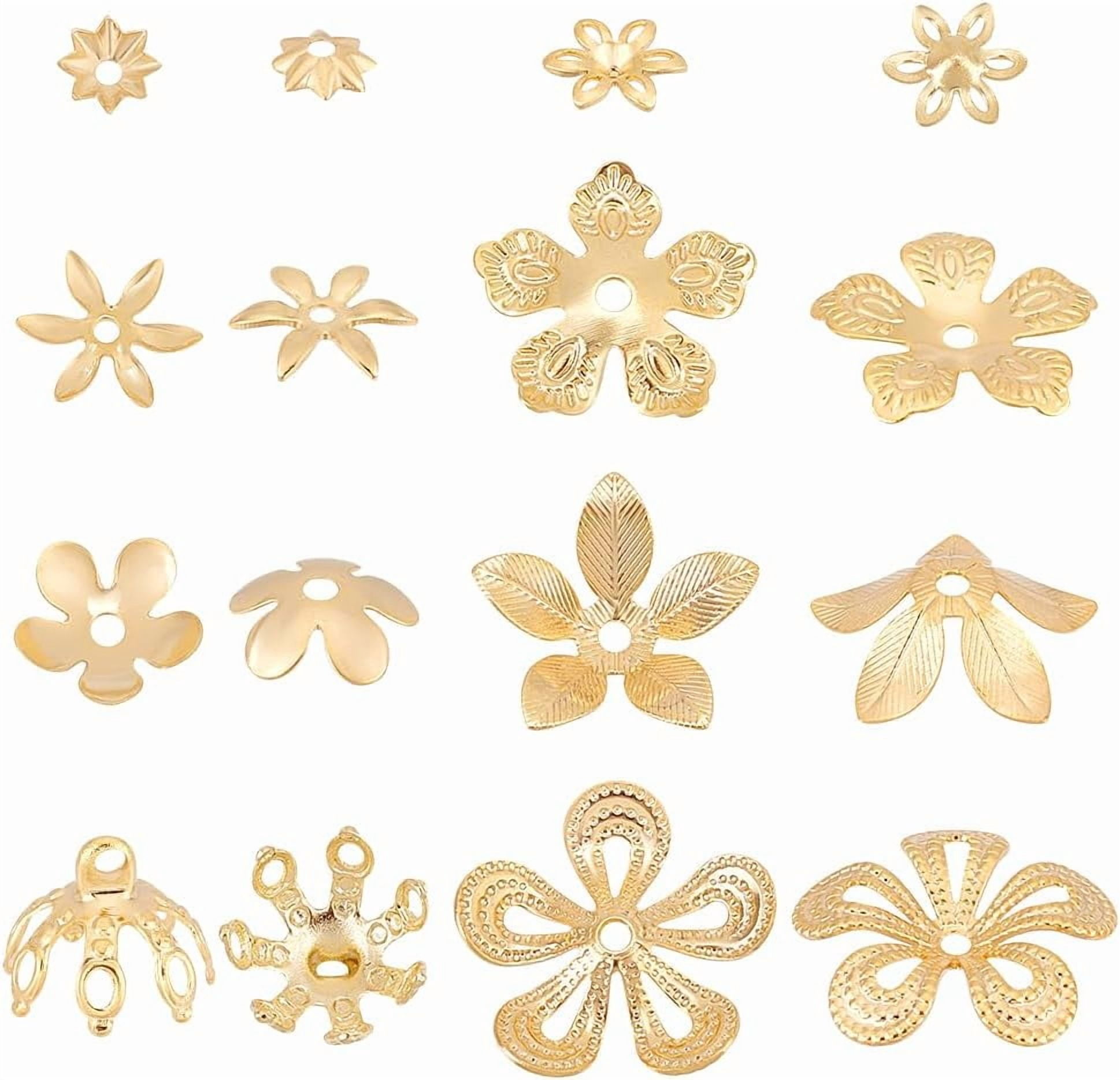 48pcs 8 Styles Brass Flower End Caps 5-16mm Hollow Flower 24K Gold ...