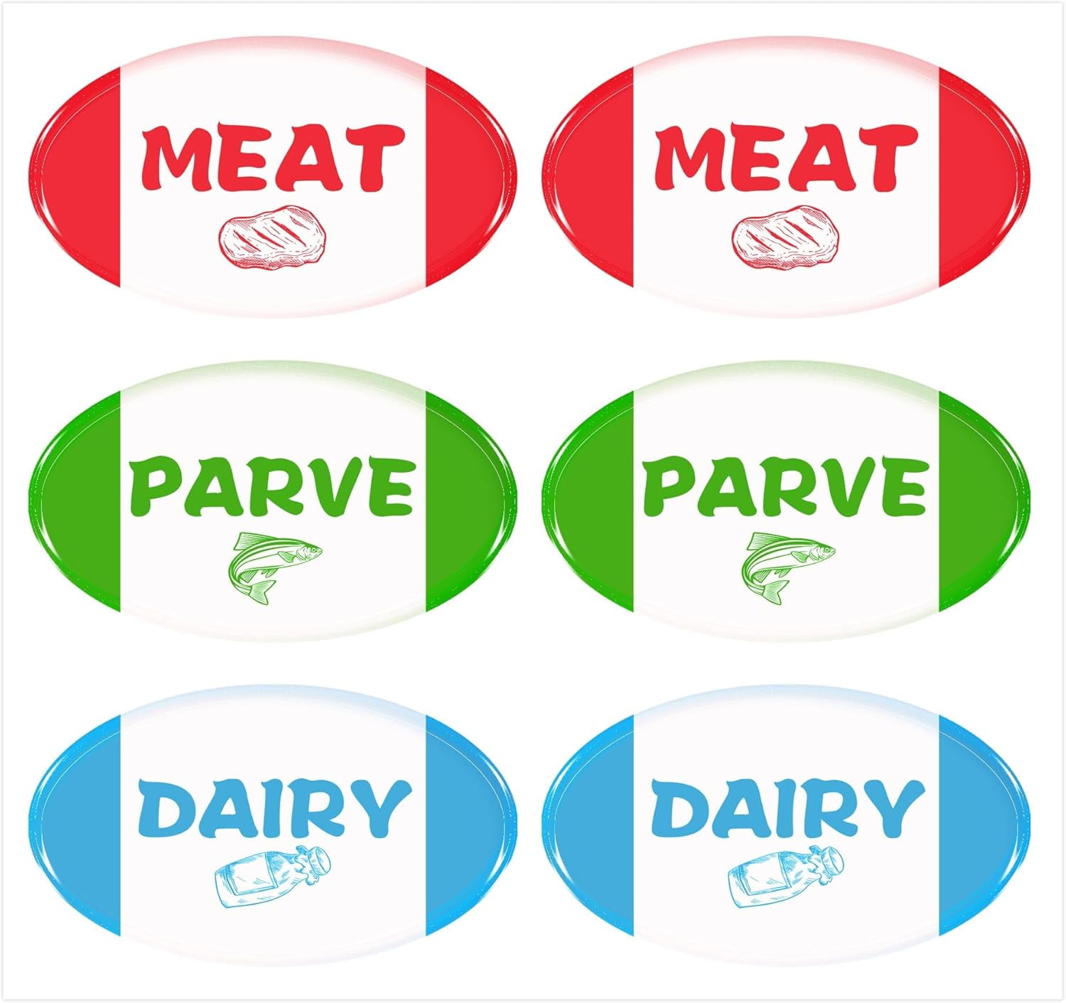 48pcs Assorted Kosher Labels, 16 Blue Dairy, 16 Red Meat & 16 Green ...