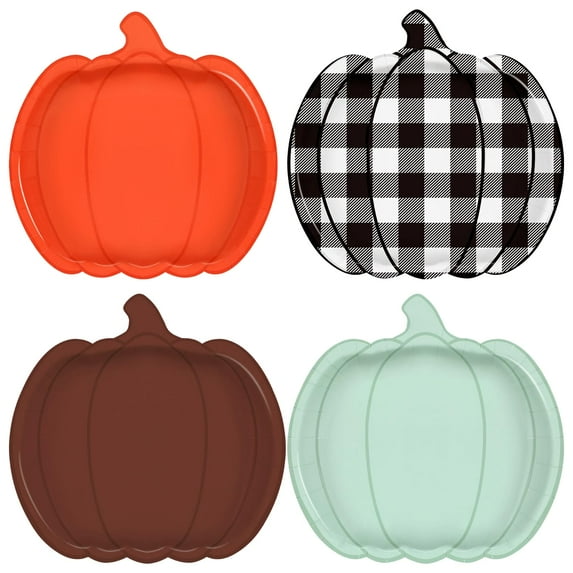 48pcs Black Plaid Pumpkin Shape Tableware AFN1- Disposable Autumn Party ...