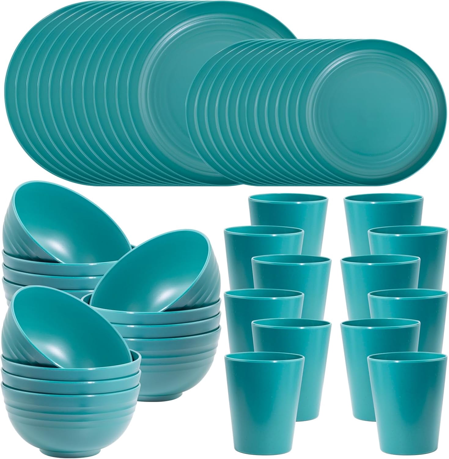 48pcs Black Wheat Straw Dinnerware, Plates and Bowls Set, Camping Dish ...