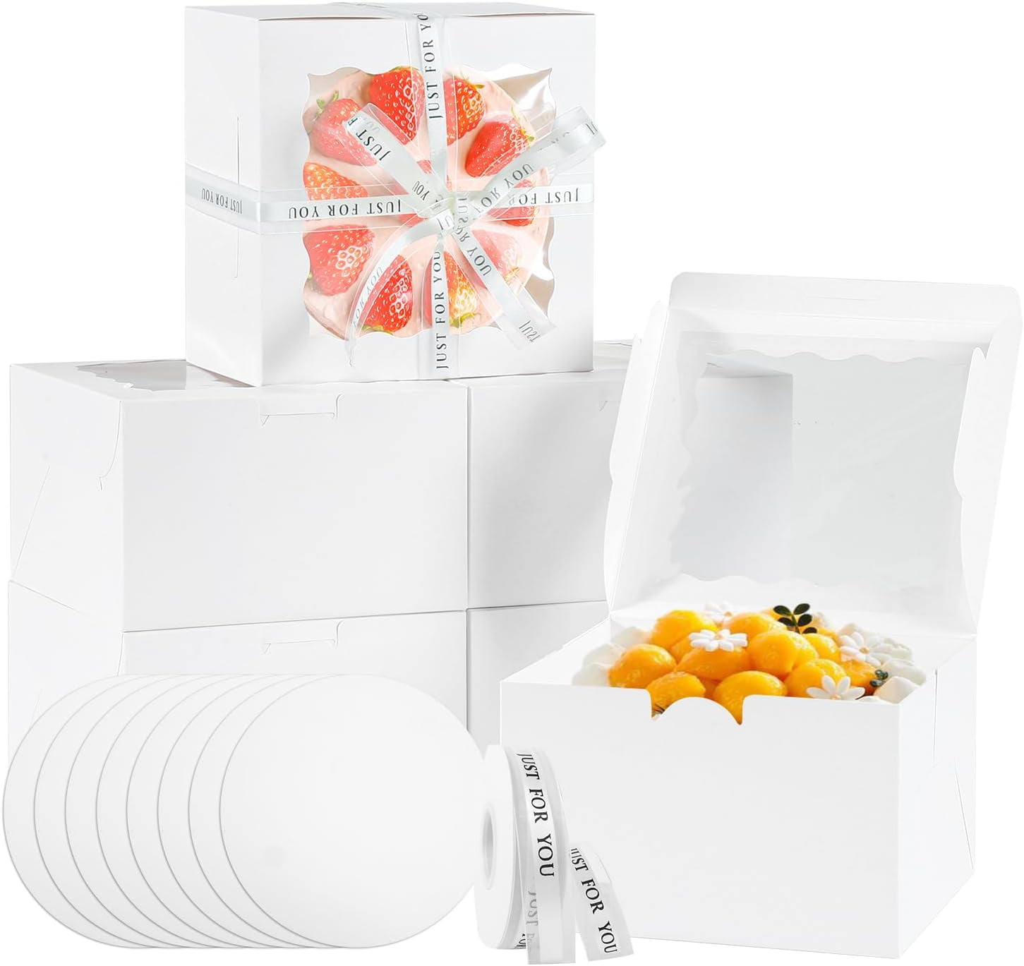 48pcs Cake Boxes 8x8x5in with Window,White 8 inch Cake Boxes with ...