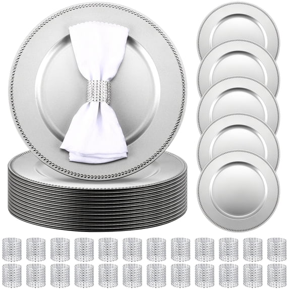 48pcs Charger Plates Set Bulk 24 Plastic Plate Chargers And 24 Napkin ...