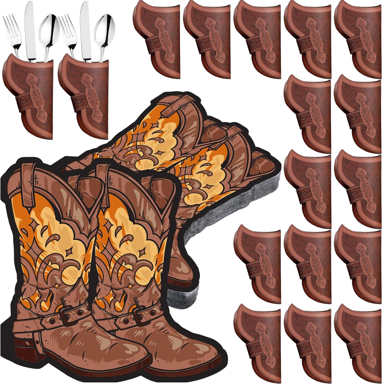 48pcs Cowboy Holster Silverware Holders and Cowboy Boot Napkins ...