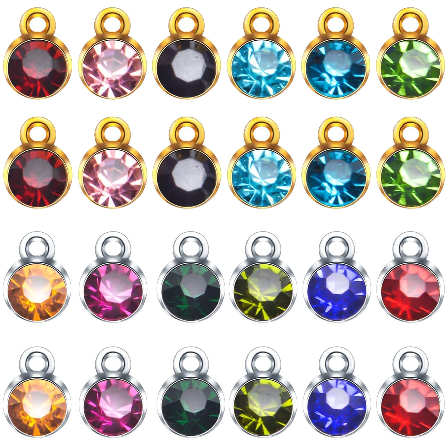 48pcs Golden Silver Crystal Birthstone Charms Rhinestone Pendants ...