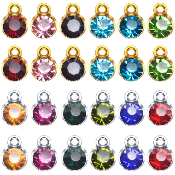 48pcs Golden Silver Crystal Birthstone Charms Rhinestone Pendants ...