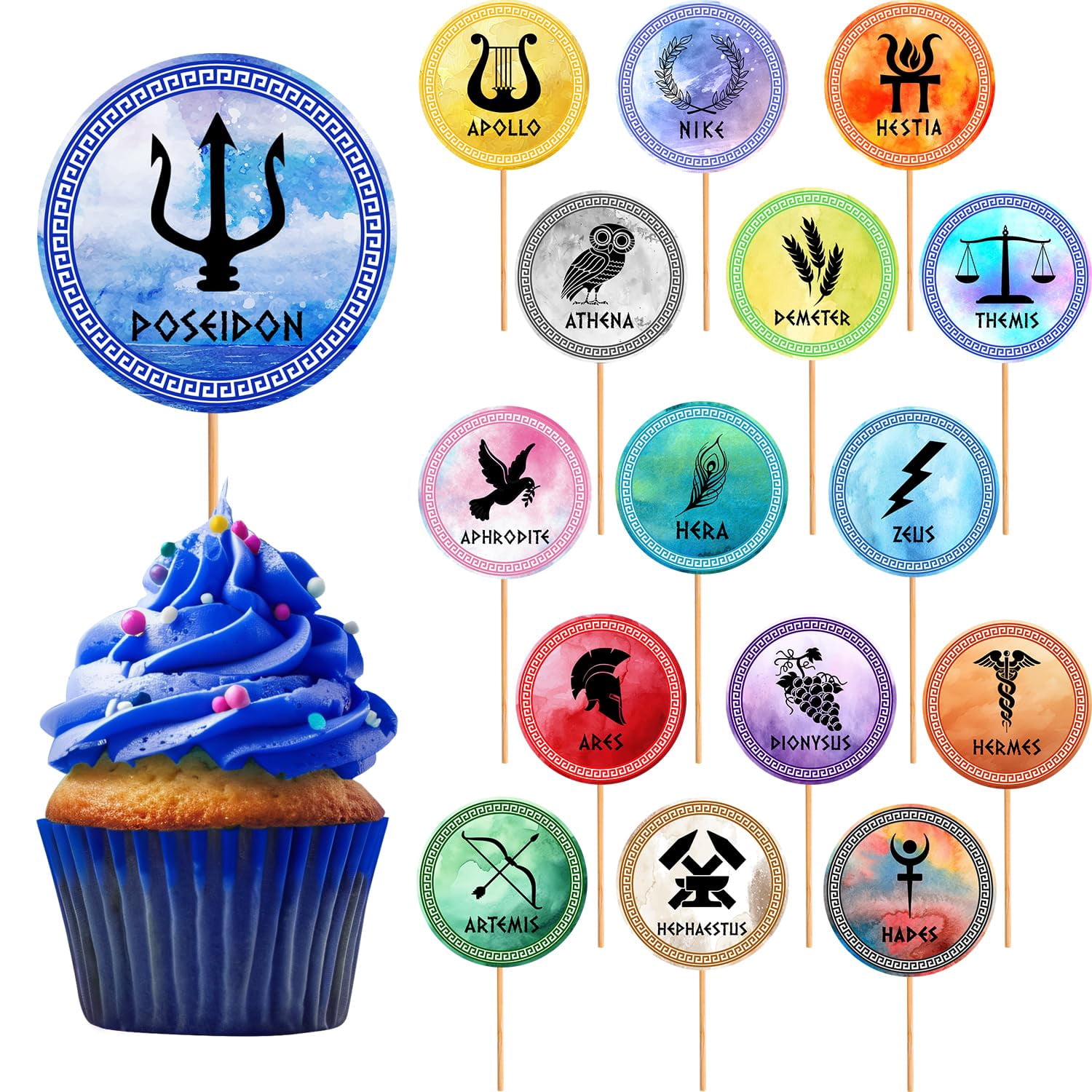 48pcs Greek Mythology Cupcake RRF12 Toppers, Htabiol Olympians God ...