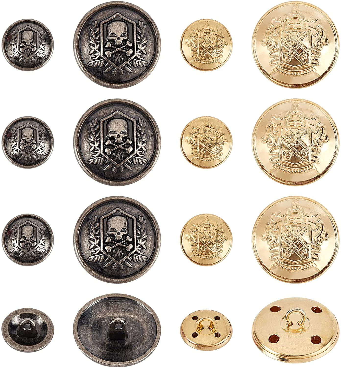 48pcs Metal Blazer Button Set 4-Style Emblem Crest Vintage Shank ...
