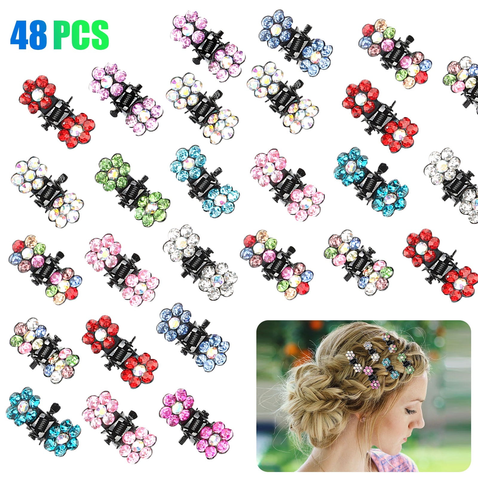 48pcs Mini Hair Claw Clips, TSV Crystal Rhinestone Tiny Hair Pins, Mix ...