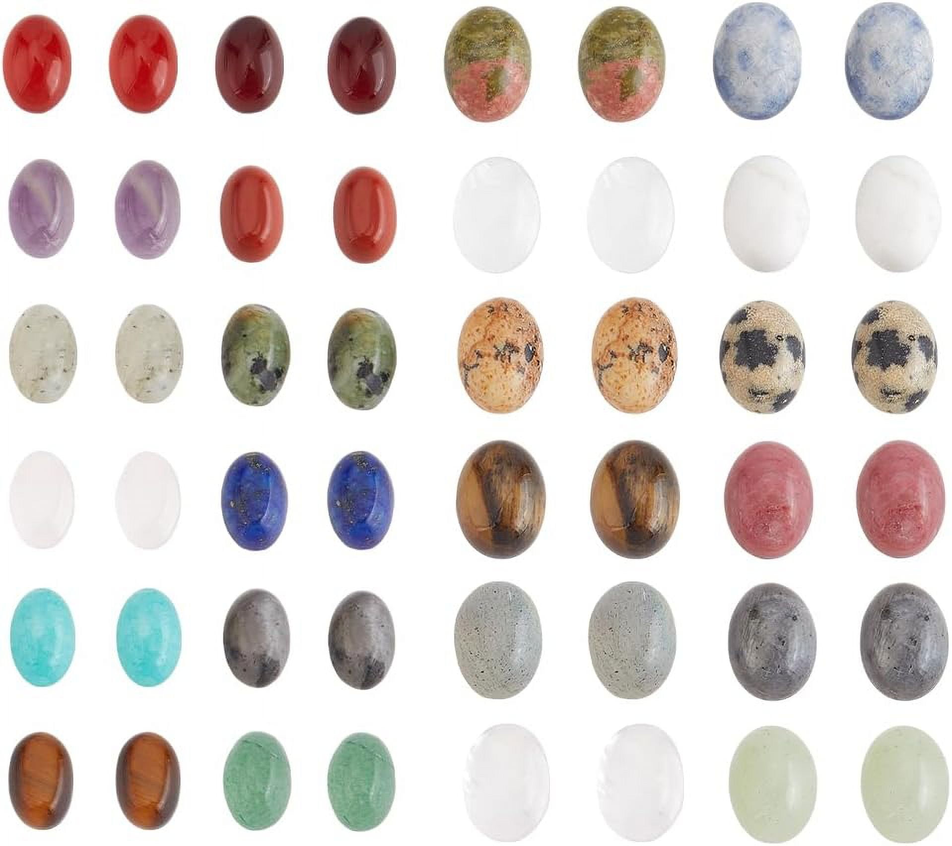 48pcs Natural Gemstone Cabochons 24 Styles Oval Flatback Cabochons ...