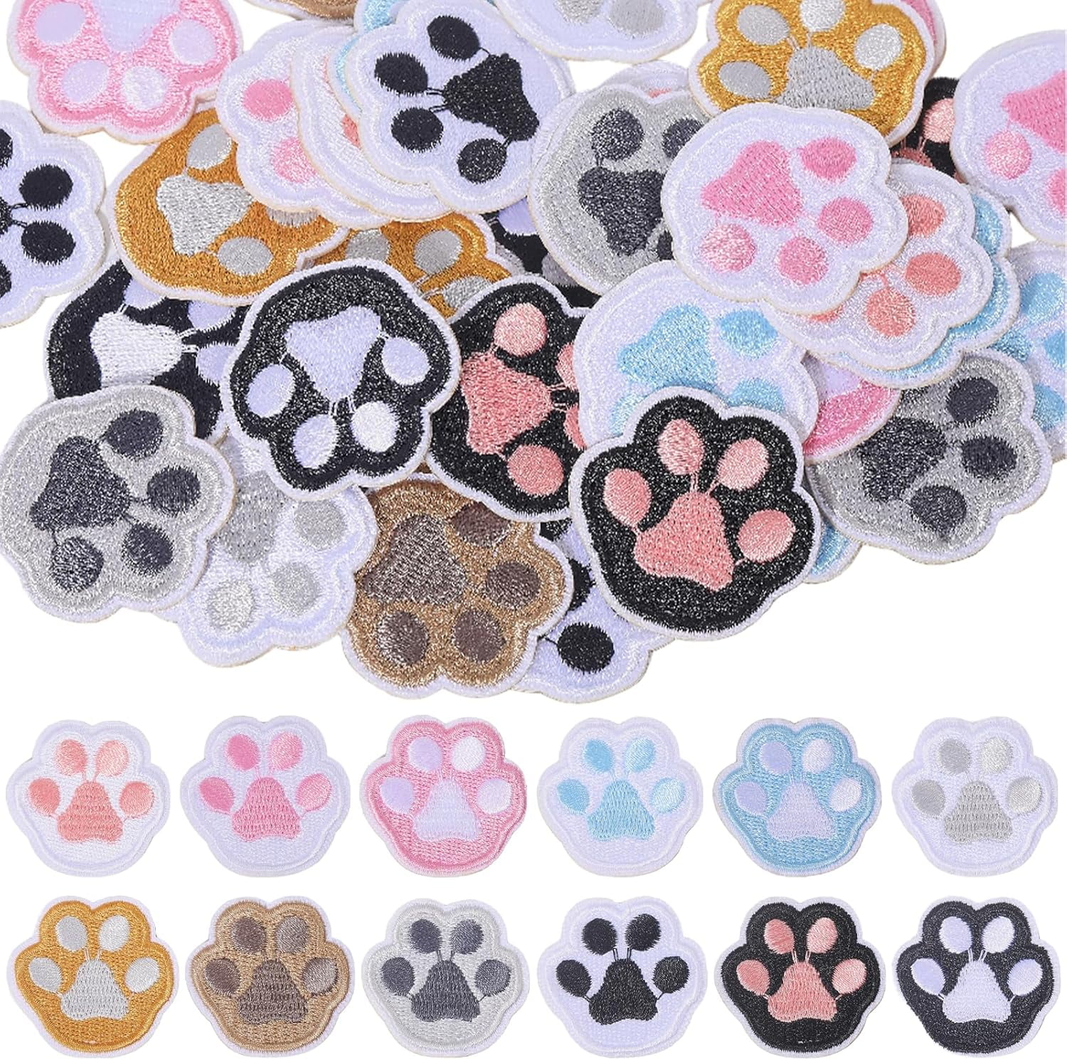 48pcs Paw Print Applique Self-Adhesive Patch Cute Puppy Padded Animal ...