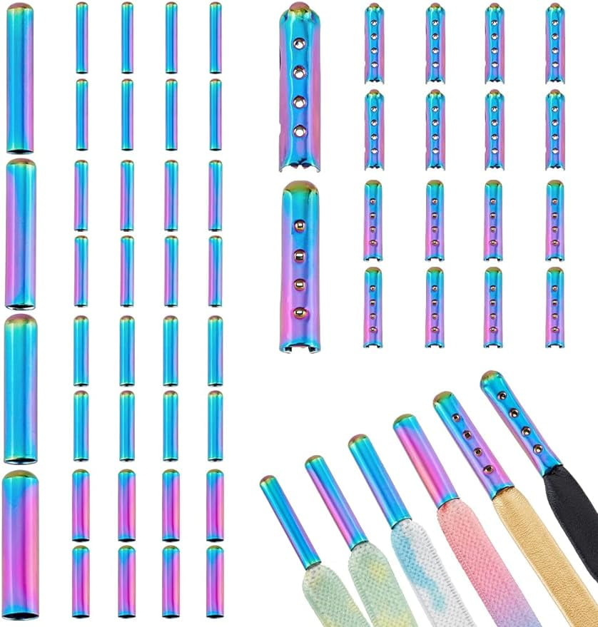 48pcs Rainbow Shoelace Aglets Metal Shoe Lace Tips Head Open Mouth ...
