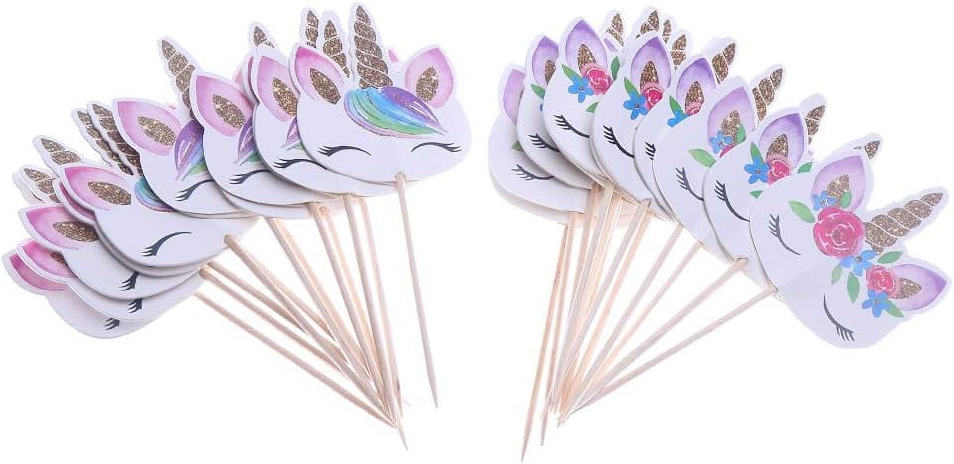 48pcs Rainbow Unicorn Cupcake Toppers Picks Double-Sided Paper Unicorn ...
