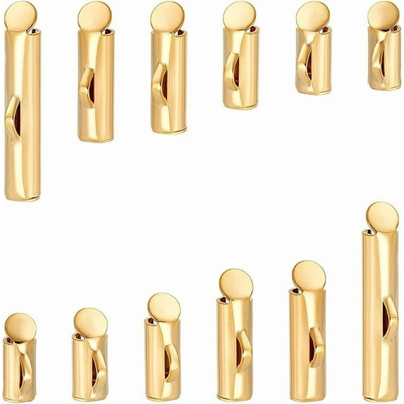 48pcs Real 24K Gold Plated Slide On End Clasp Tubes Crimp End 6 Sizes ...