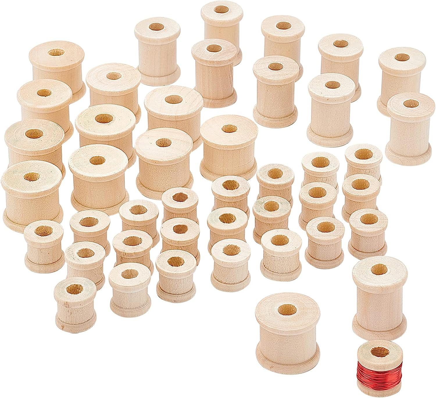 48pcs Wooden Spools 3 Sizes Empty Bobbins Wood Sewing Embroidery Thread ...