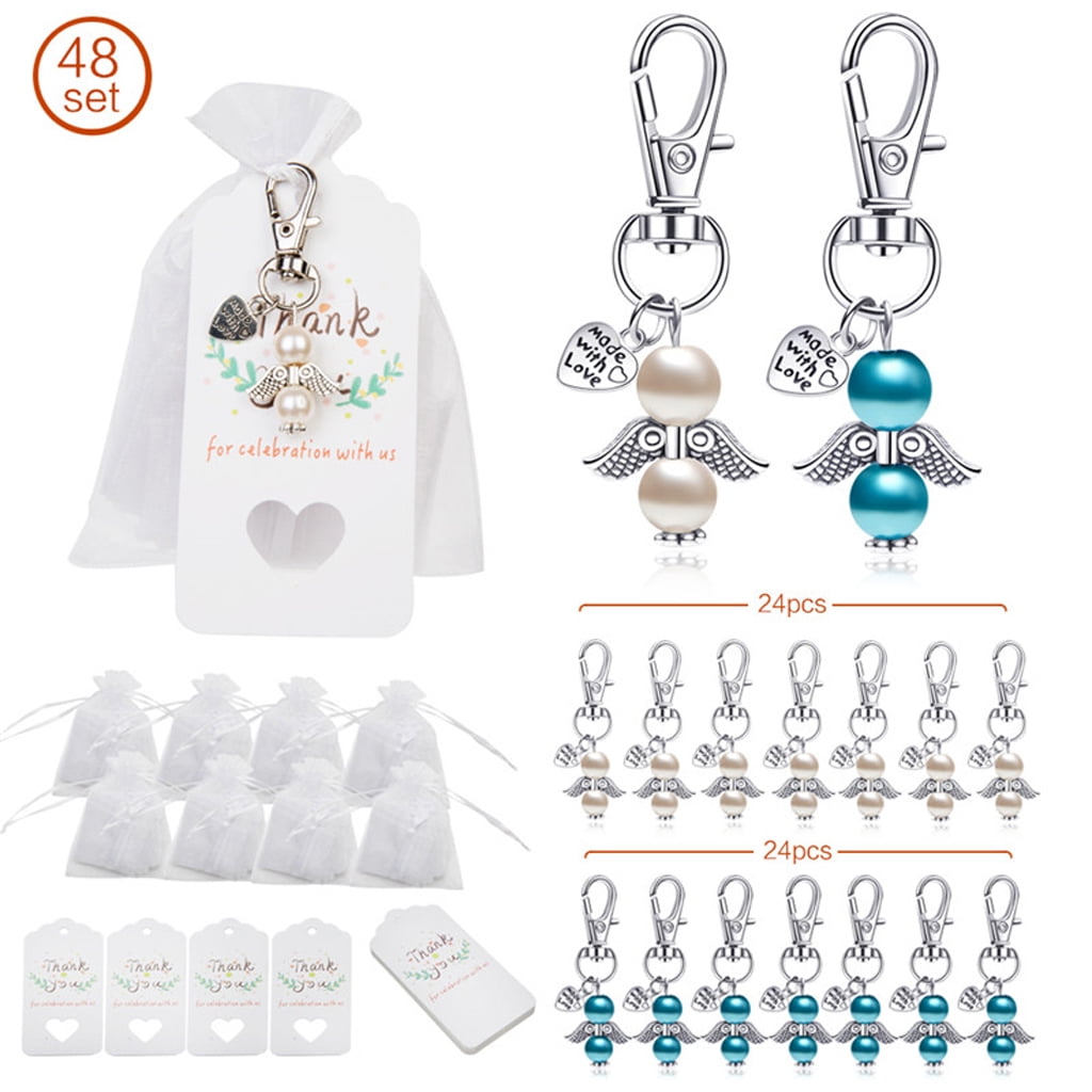 48pcs/set Angel Favor Keychains Keyring Thank You Kraft Candy Bags ...