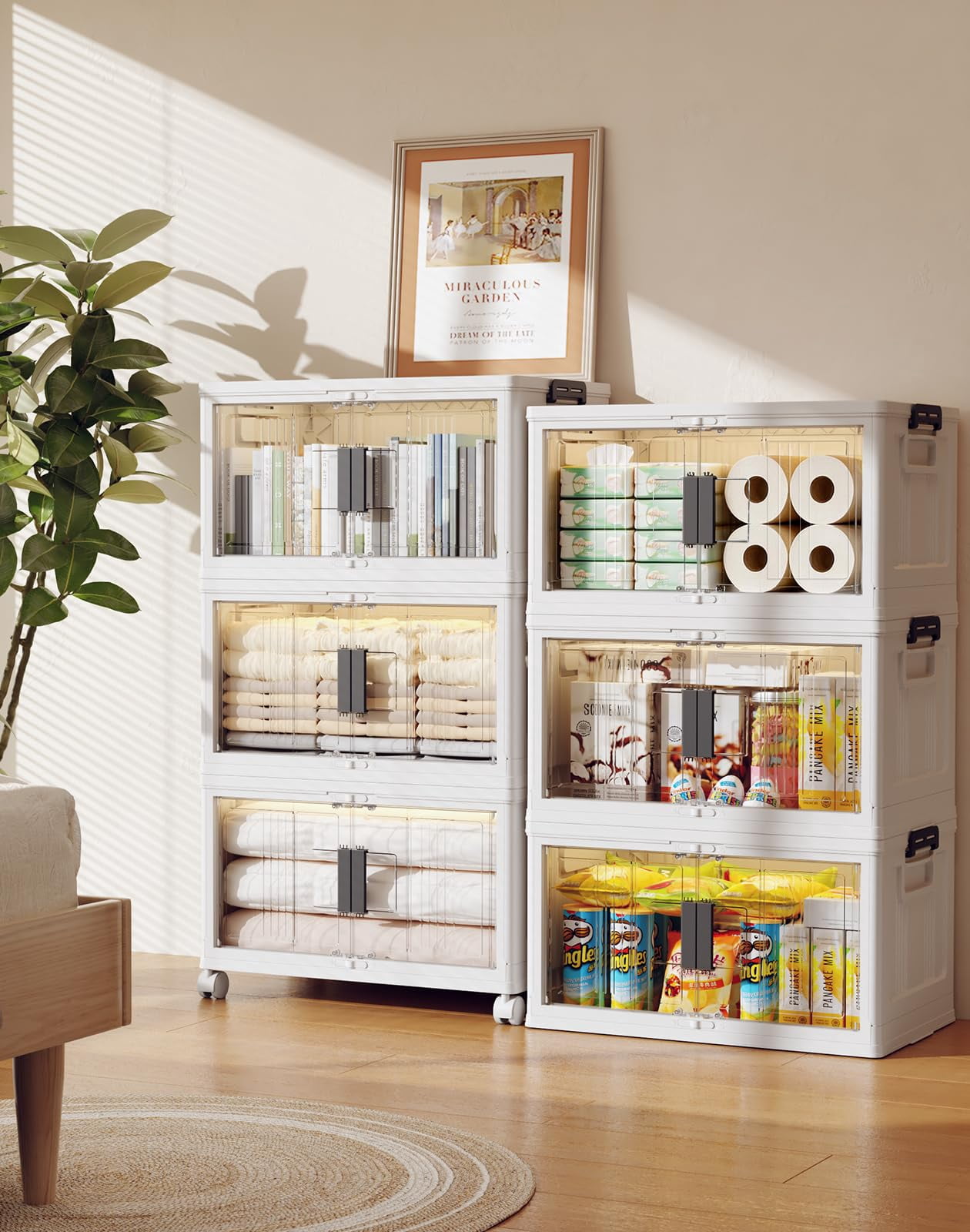 48qt Stackable Storage Bins With Lids - Folding Boxes Doors And Wheels ...