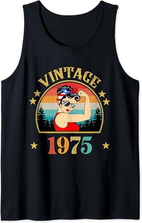 48th Birthday Gift 48 Years Old For Women Retro Vintage 1975 Tank Top ...