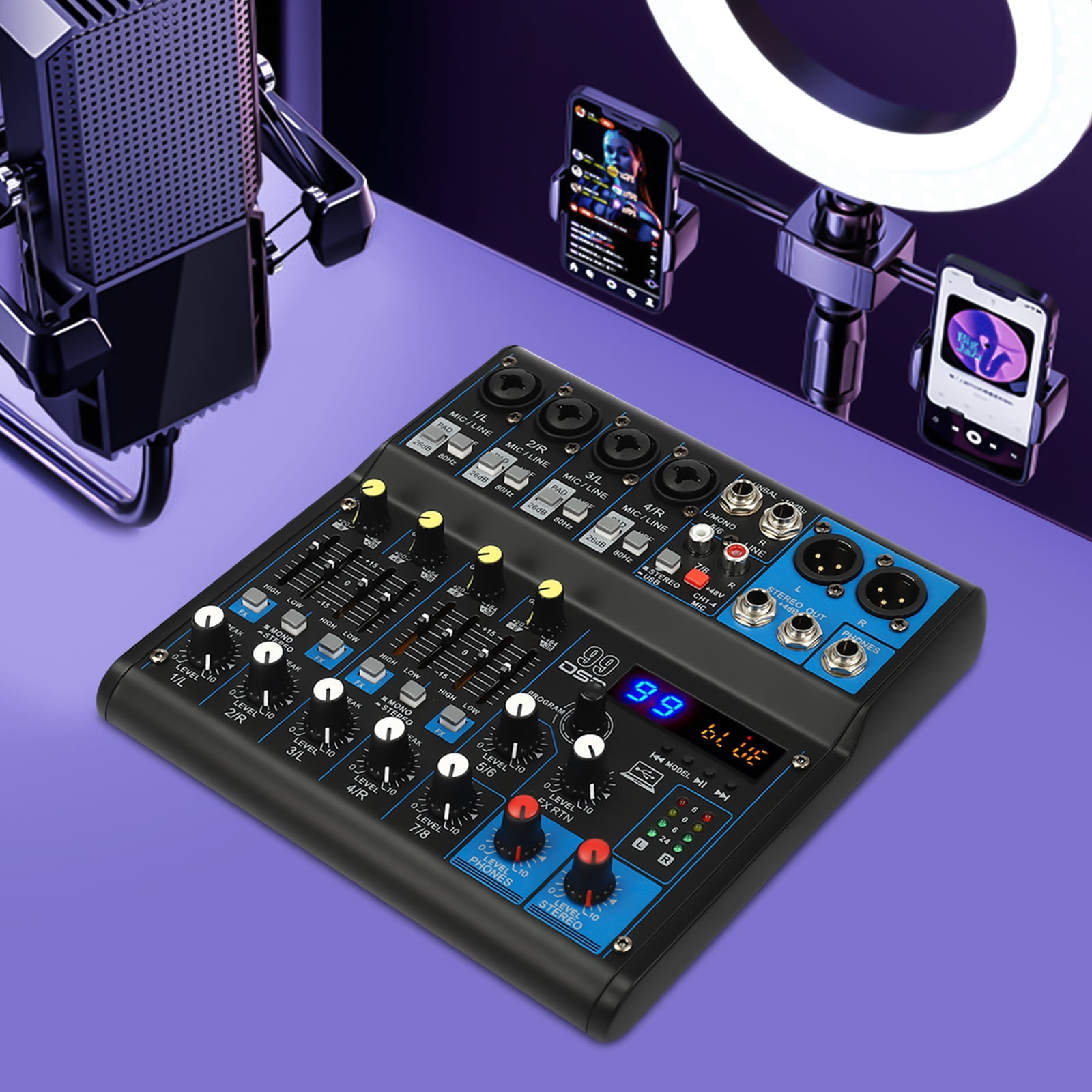 48v Black Professional Audio Mixer with Multi-functions Bluetooth&USB ...