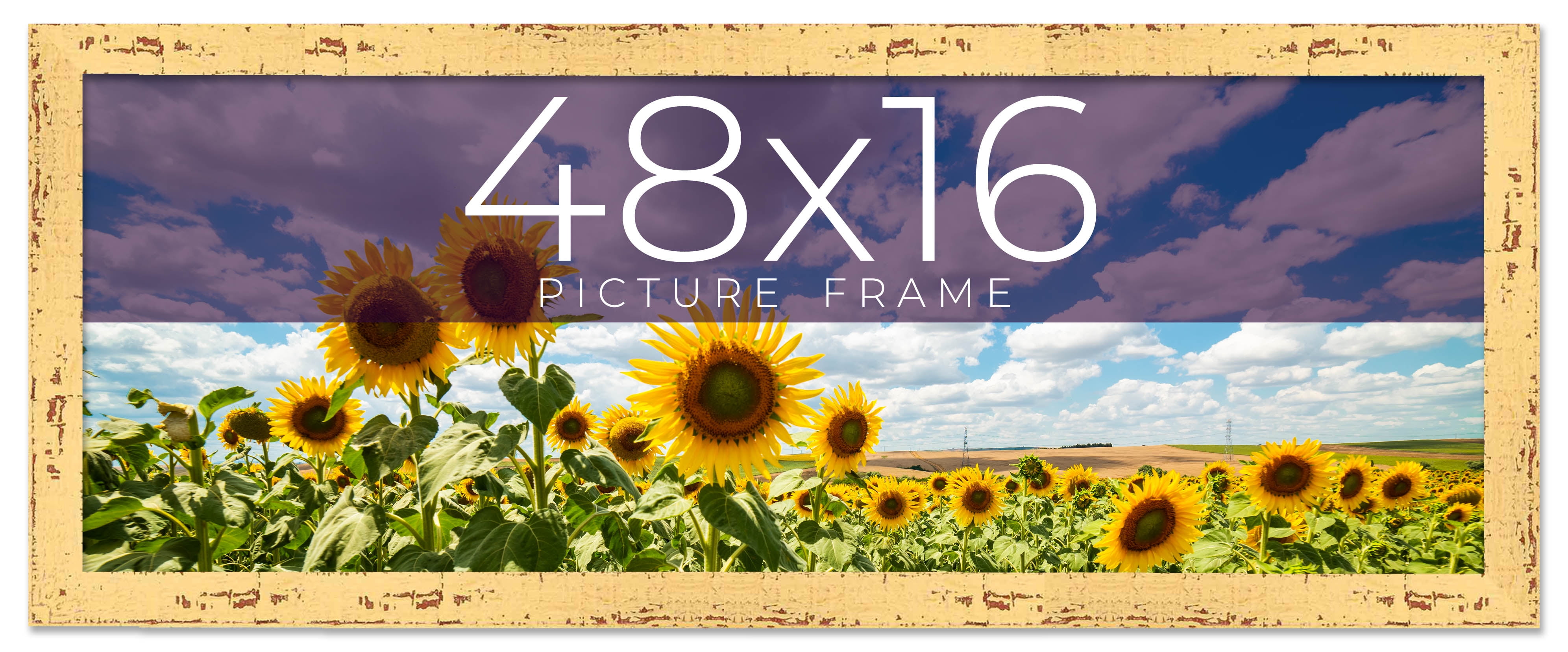 48x16 Frame Yellow Real Wood Picture Frame Width 1.25 inches | Interior ...