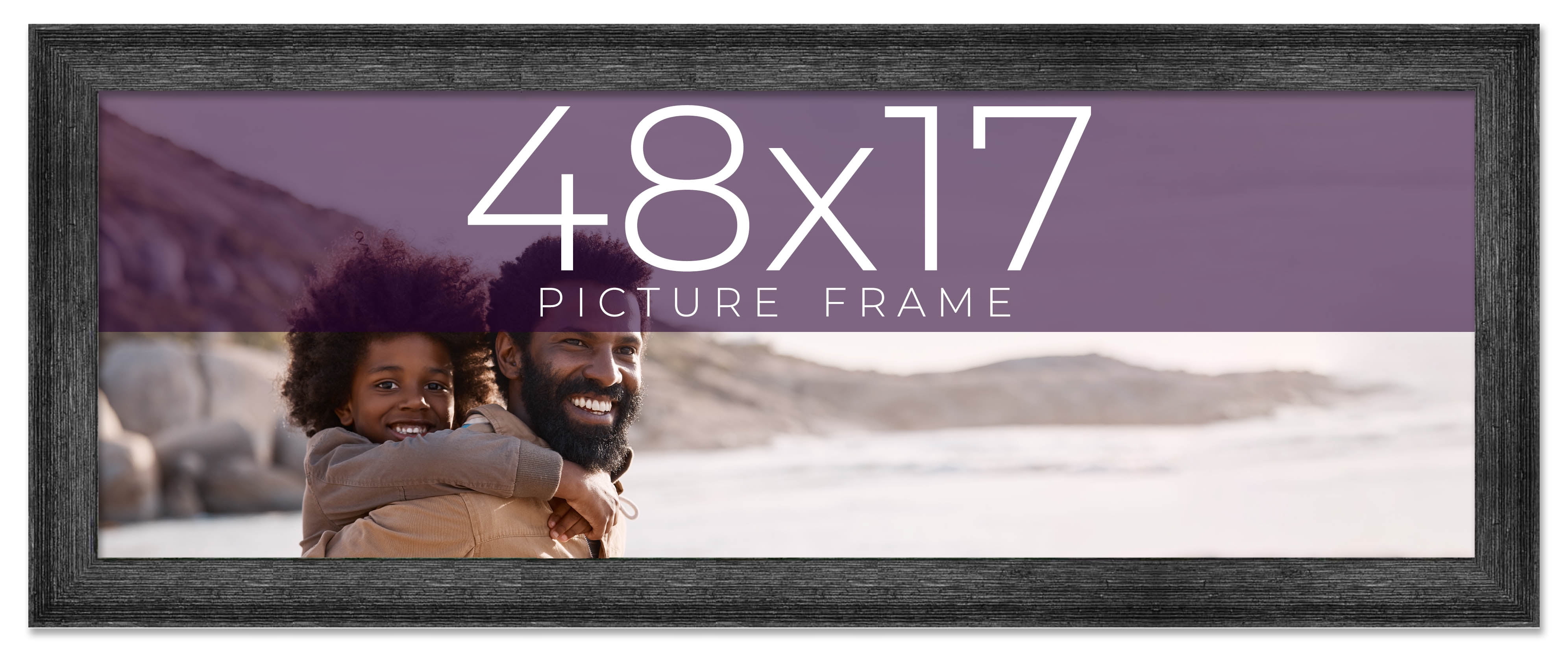 48x17 Frame Black Real Wood Picture Frame Width 1.5 inches | Interior Frame Depth 0.5 inches ...