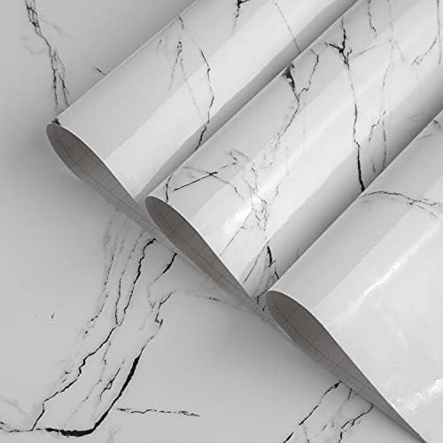 48x197inch Extra Wide Black White Marble Wallpaper Peel Stick Glossy ...