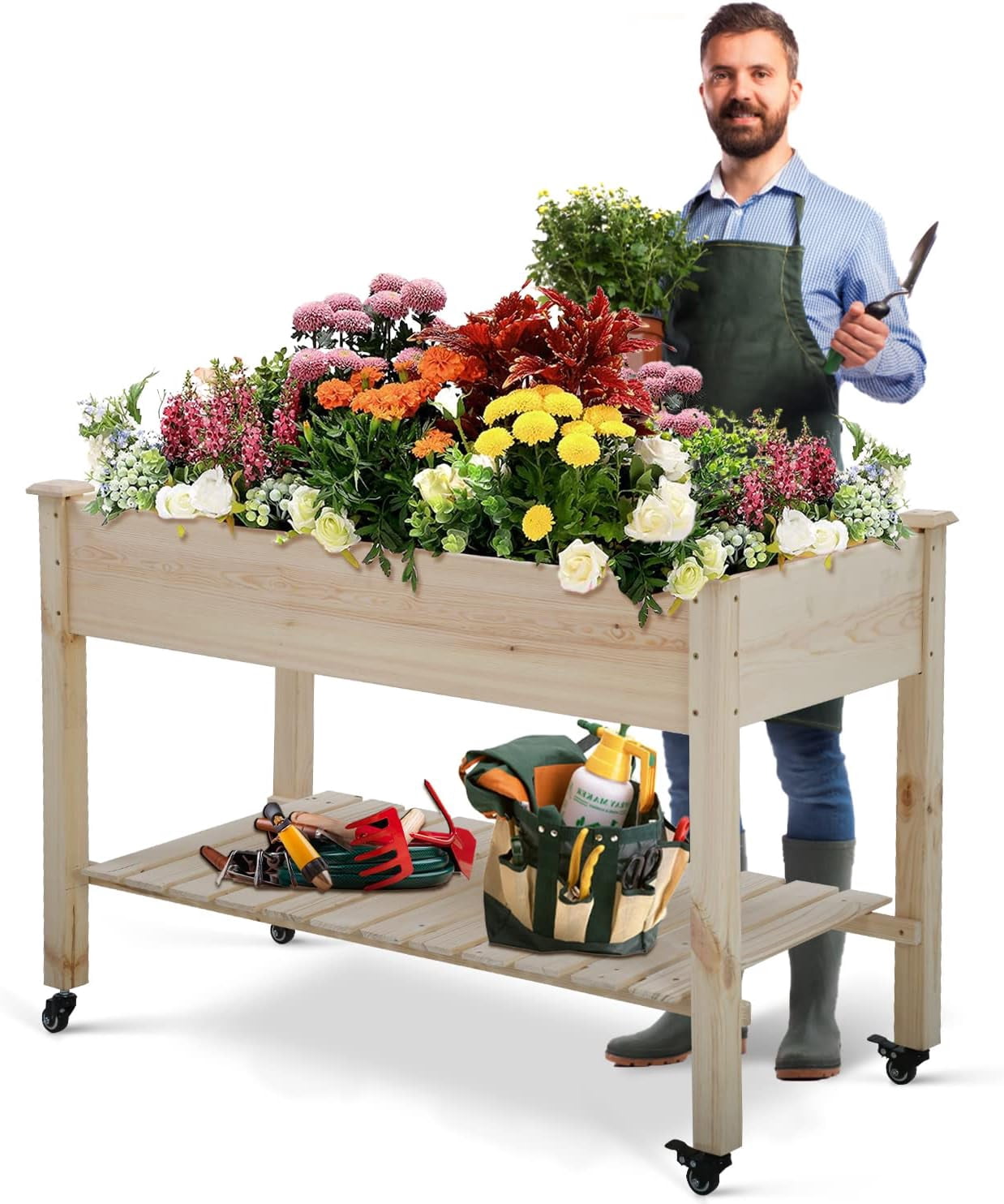 48x23x32 Inch Raised Garden Bed Elevated Planter Bed with Large Storage ...