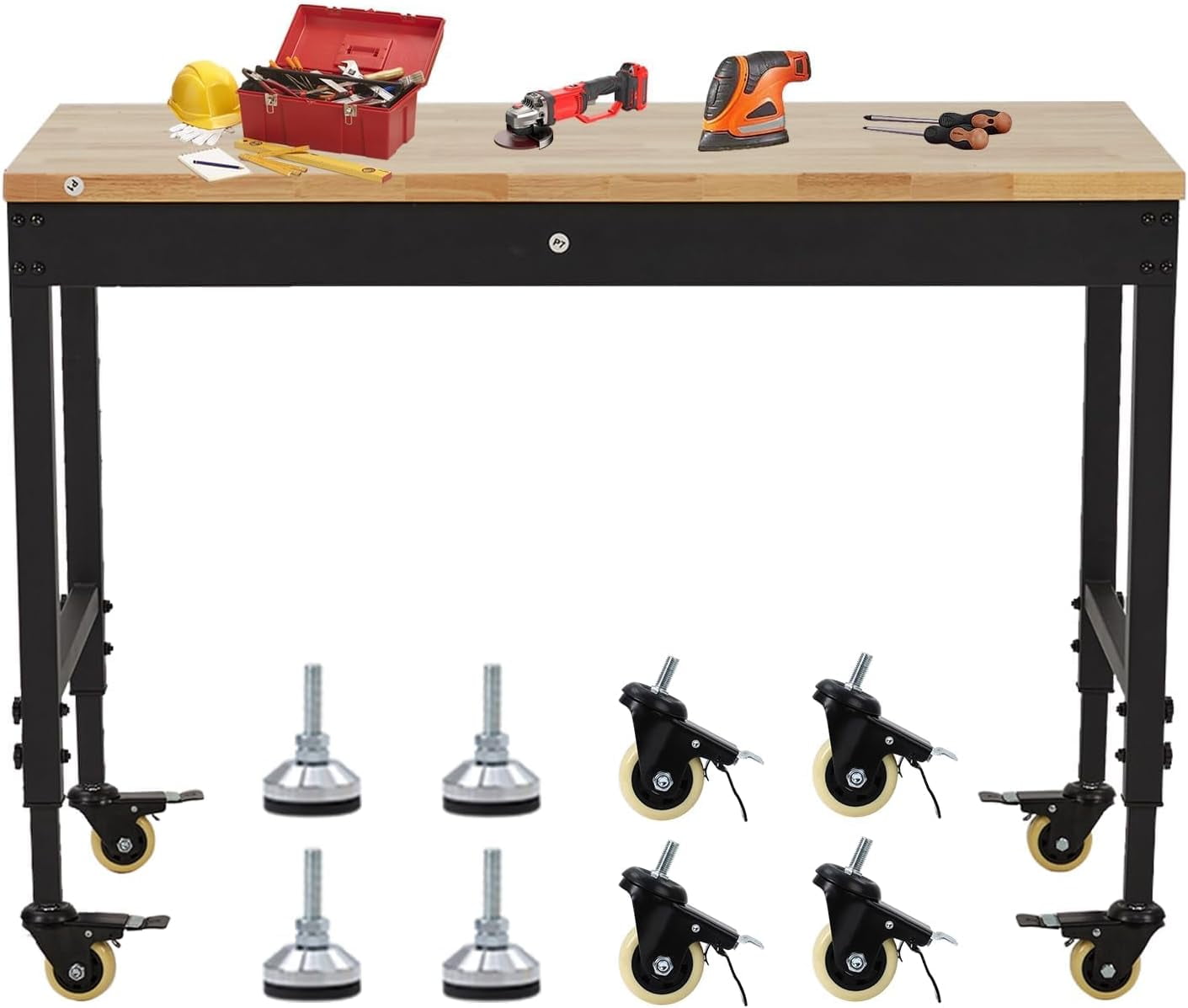 48x24 Adjustable Heavy Duty Workbench with Rubber Wood Top, 2000LB ...