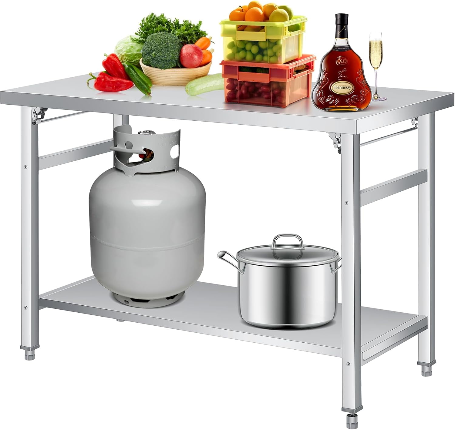 48x24 Commercial Stainless Steel Folding Table with Undershelf, Heavy ...