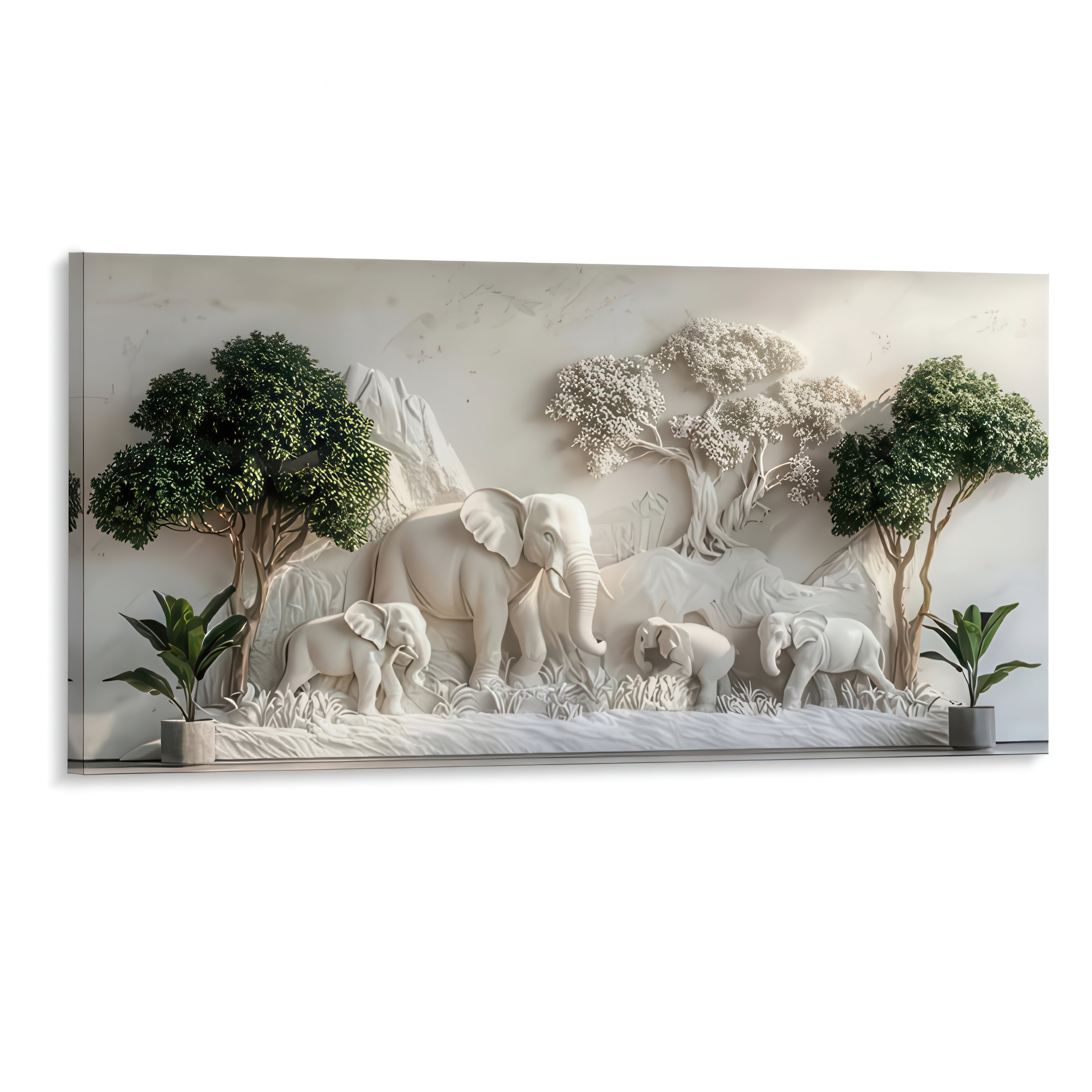 48x24 Inch Framed Canvas Print Elephant Family Nature Scene Wall Art ...