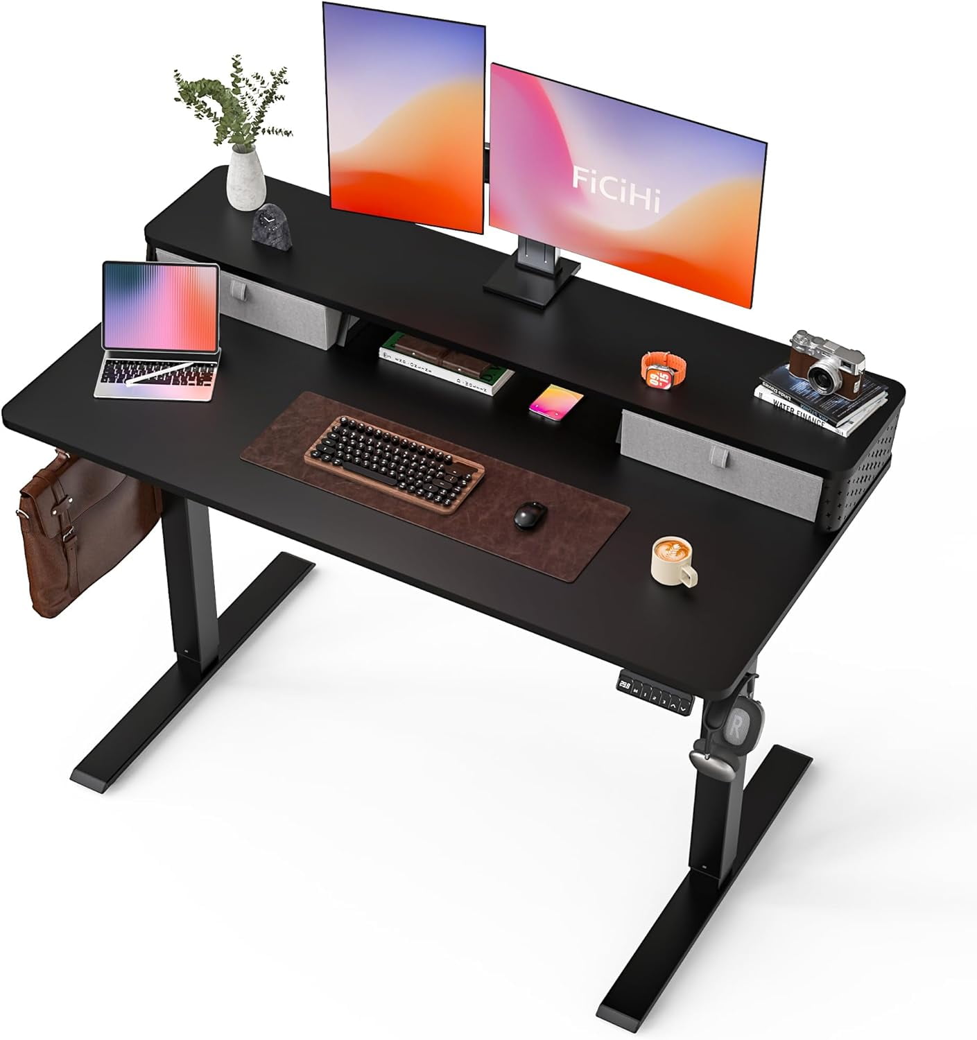 48x24 Inch Standing Desk with Double Drawers, C-Clamp Mount Compatible ...
