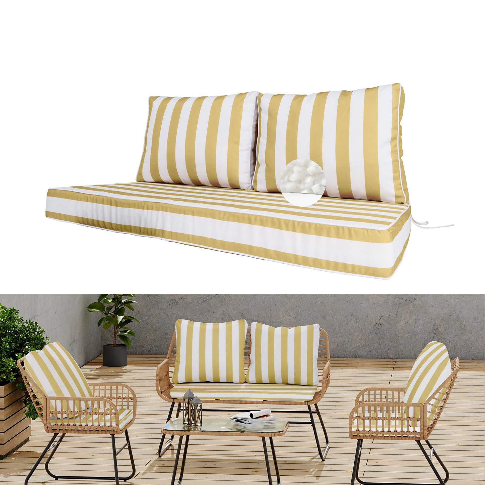 48x24 Inch Waterproof Loveseat Cushions, Patio Furniture Replacement ...